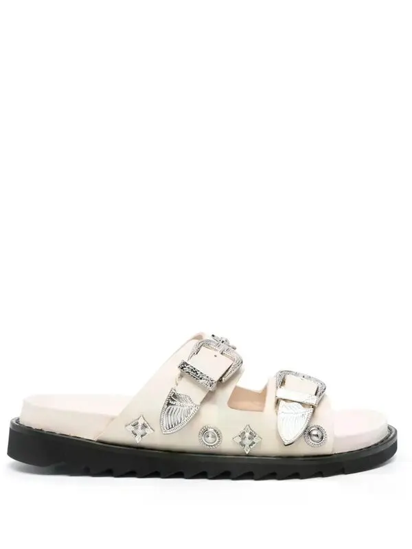 Toga Stud-embellished Leather Slides - Neutrals