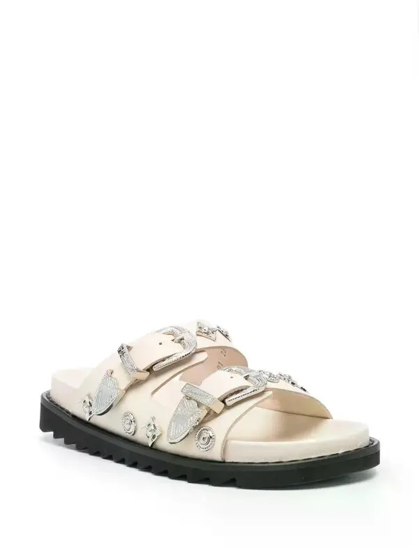 Toga Stud-embellished Leather Slides - Neutrals