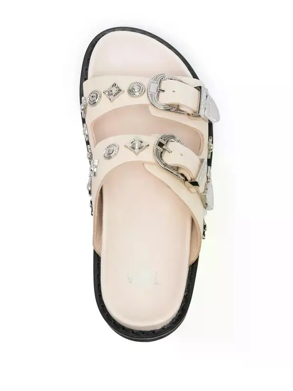 Toga Stud-embellished Leather Slides - Neutrals