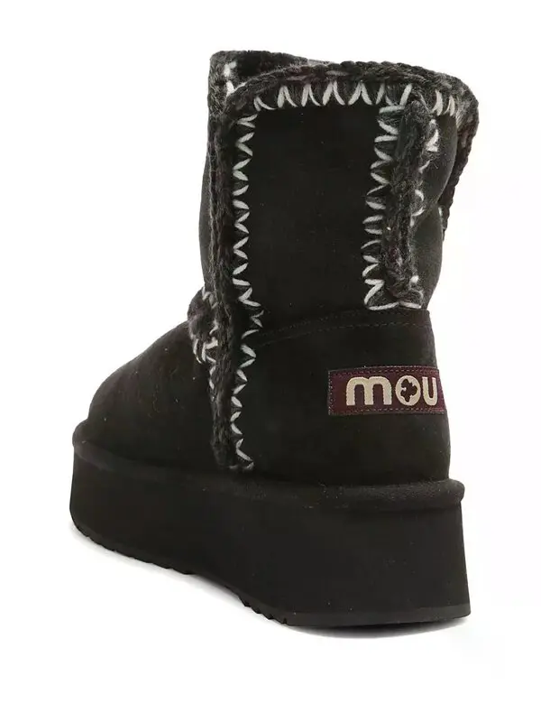 Mou Sheepskin Ankle Boots With Platform Sole - Black