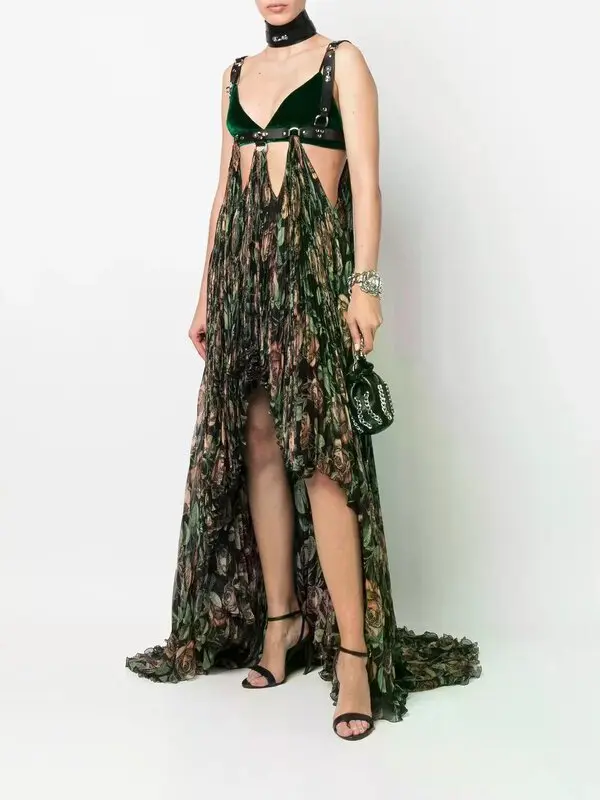 Roberto Cavalli Patterned Pleated Maxi Dress
