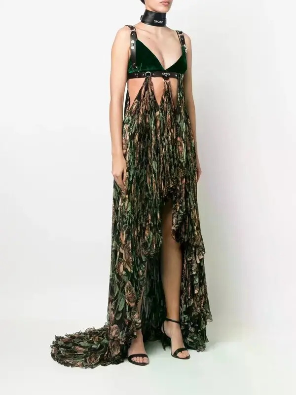 Roberto Cavalli Patterned Pleated Maxi Dress