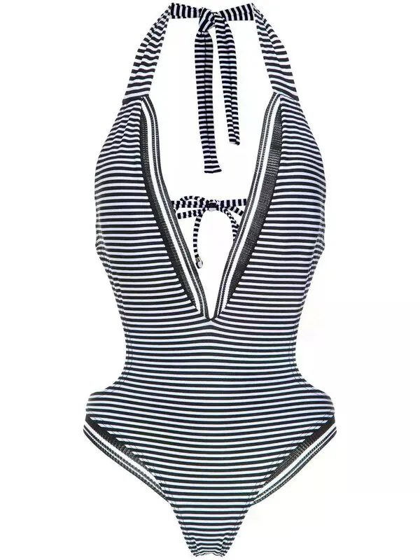 AMIR SLAMA Striped One Piece Swimsuit - Black
