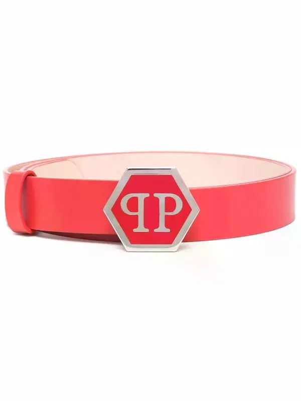 Philipp Plein Hexagon Leather Belt - Red