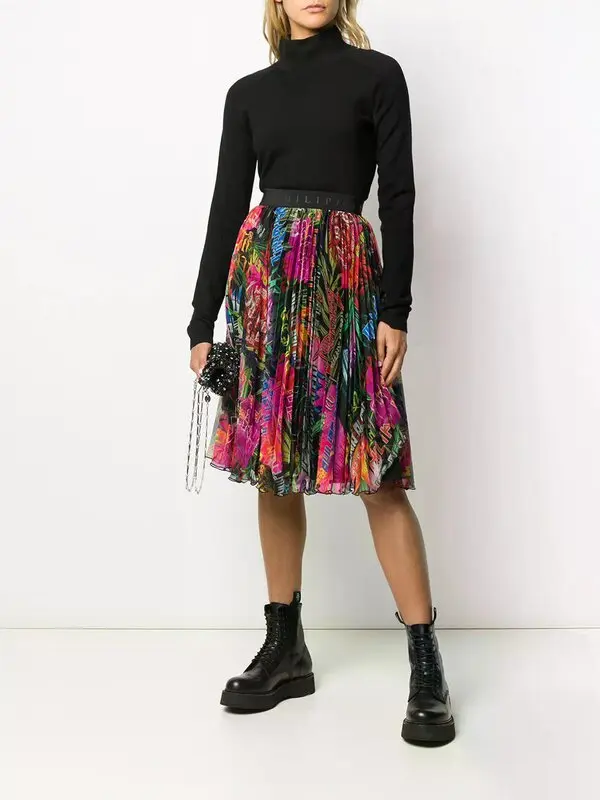 Philipp Plein Jungle Rock Print Pleated Skirt