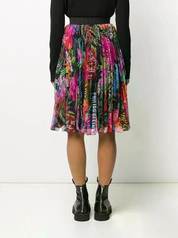 Philipp Plein Jungle Rock Print Pleated Skirt