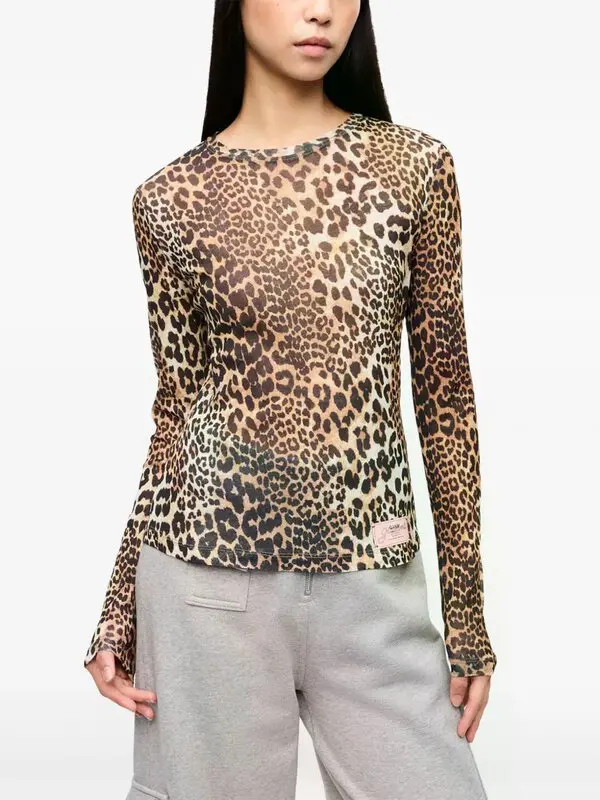 GANNI Leopard Print Long Sleeve T-shirt - Brown