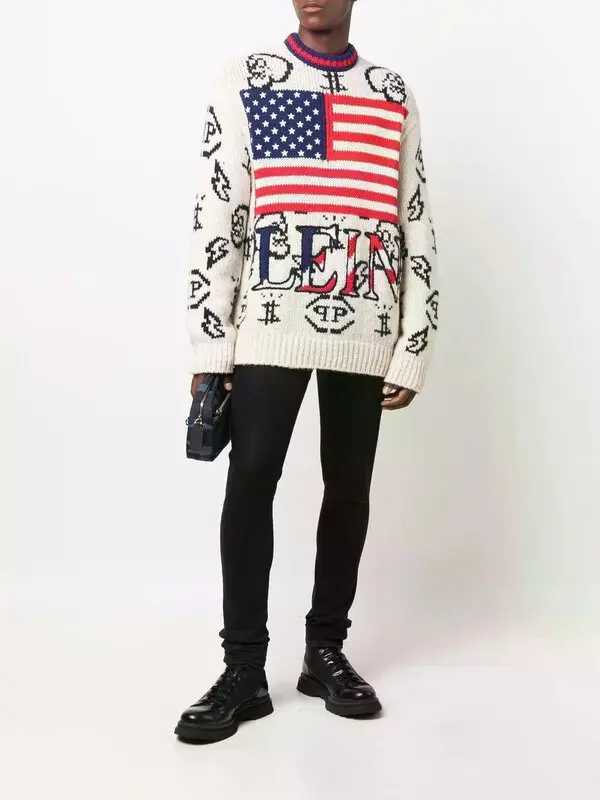 Philipp Plein Usa Flag-print Crew Neck Jumper