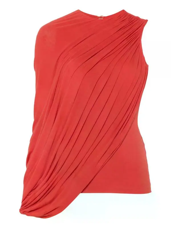 MANURI Asymmetric Draped Blouse - Red