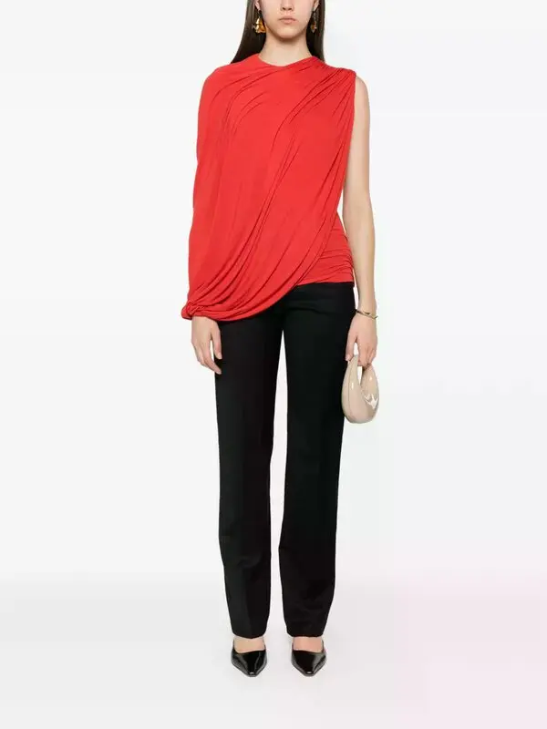 MANURI Asymmetric Draped Blouse - Red