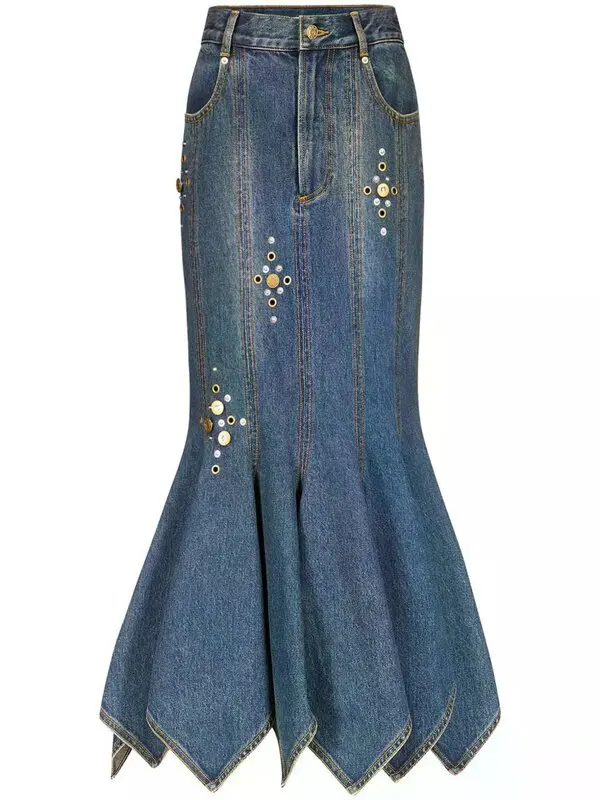 AREA Stud-detail Midi Skirt - Blue