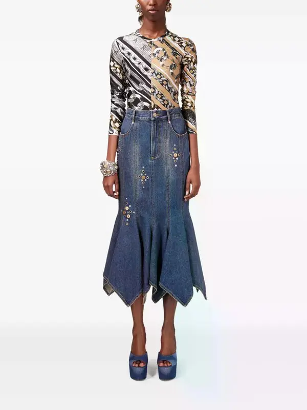 AREA Stud-detail Midi Skirt - Blue
