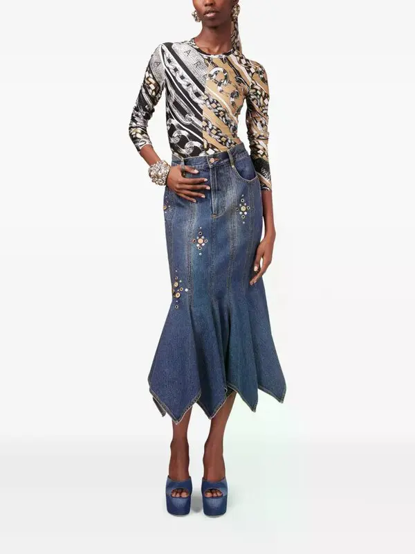 AREA Stud-detail Midi Skirt - Blue