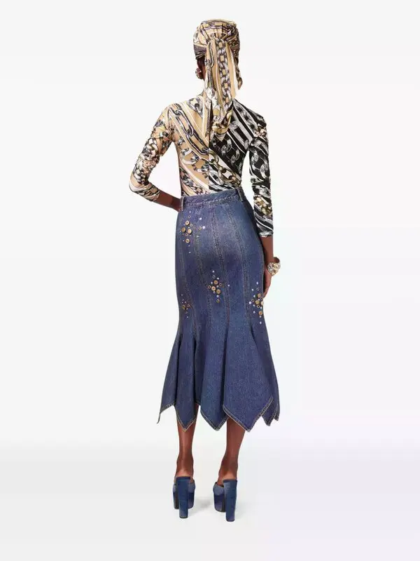 AREA Stud-detail Midi Skirt - Blue