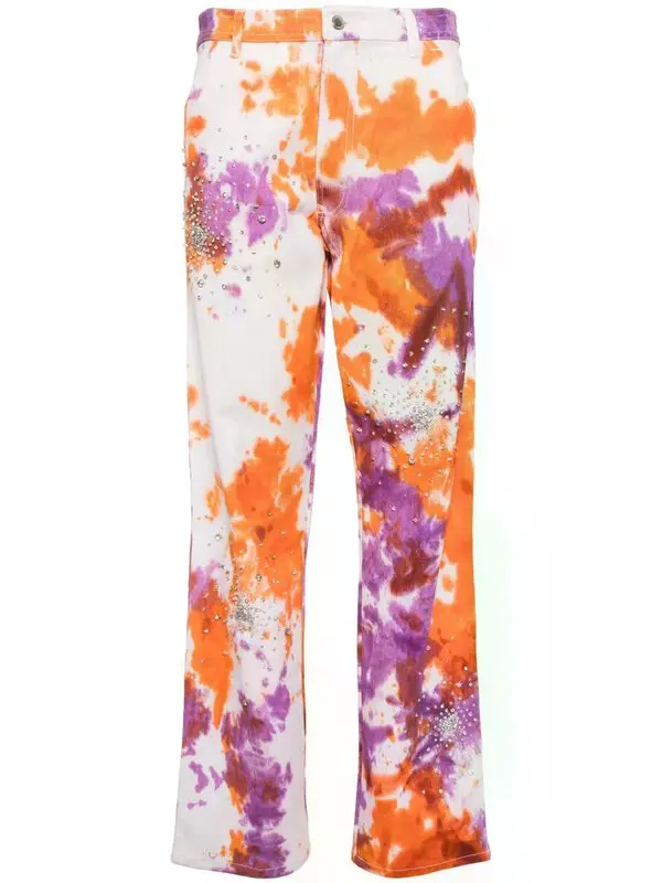 DES_PHEMMES Tie-dye Crystal-embellished Jeans - Orange