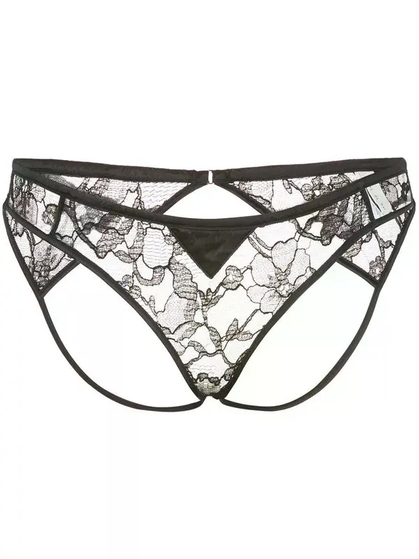 FLEUR DU MAL Magnolia Lace Ouvert Briefs - Black