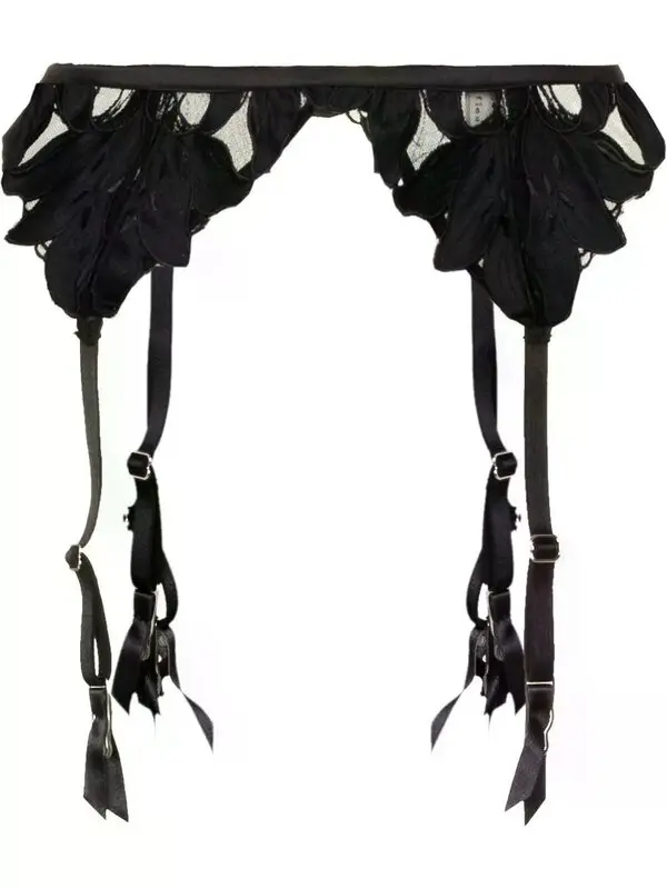 FLEUR DU MAL Lily Embroidered Garter Belt - Black