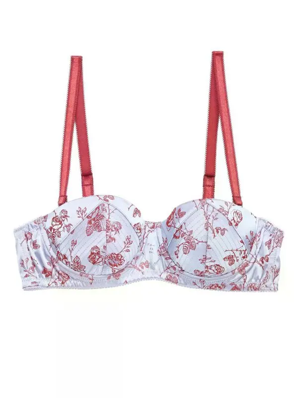 FLEUR DU MAL Rose-jacquard Balconette Bra - Blue
