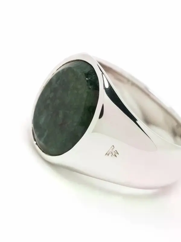 Tom Wood Oval Green Marble Ring - Silver