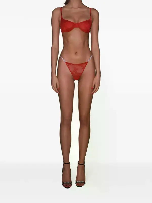 FLEUR DU MAL Crystal Bouquet Lace V-string - Red
