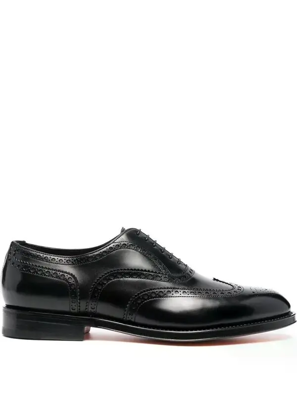 Santoni Leather Lace-up Oxford Shoes - Black