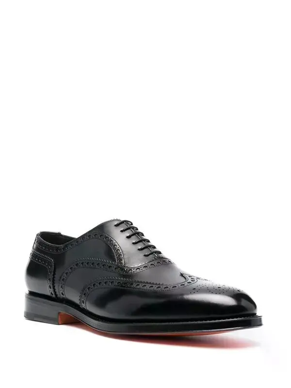 Santoni Leather Lace-up Oxford Shoes - Black