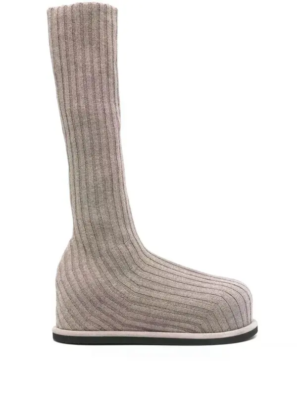 Amina Muaddi Veneda Ribbed Knit Knee-high Boots - Brown