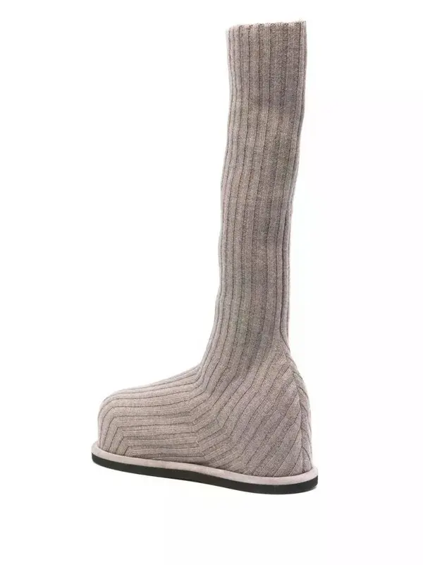 Amina Muaddi Veneda Ribbed Knit Knee-high Boots - Brown