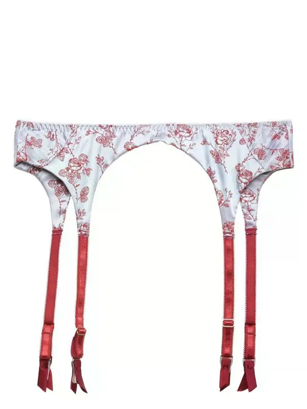 FLEUR DU MAL Rose-jacquard Garter Belt - Blue