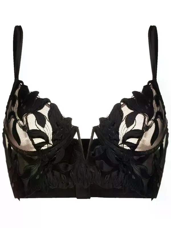 FLEUR DU MAL Lily Embroidery Longline Demi Bra - Black