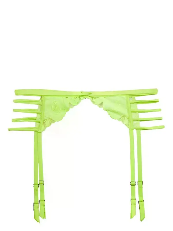 FLEUR DU MAL Rose-embroidered Garter Belt - Green