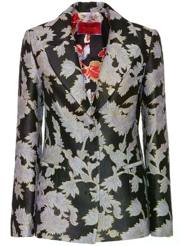 La DoubleJ Floral Print Blazer - Black