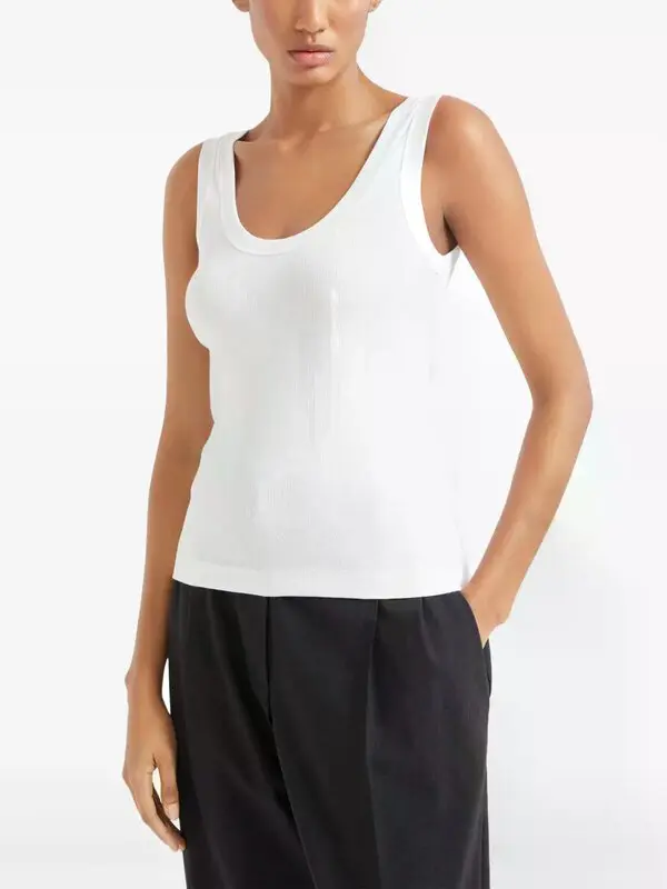 Brunello Cucinelli Ribbed Tank Top With Monili Chain Detail - White