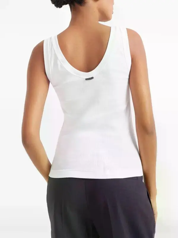 Brunello Cucinelli Ribbed Tank Top With Monili Chain Detail - White