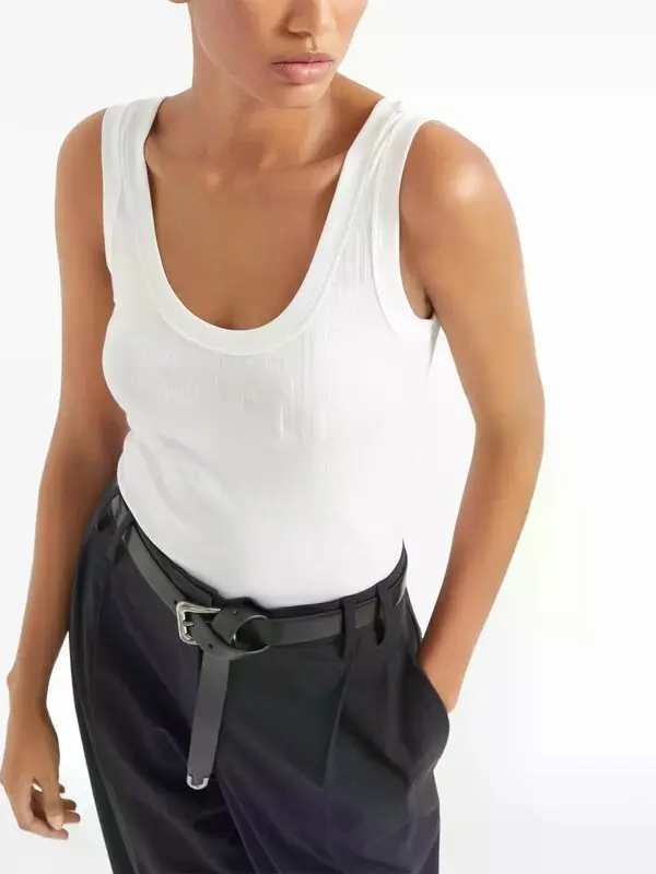 Brunello Cucinelli Ribbed Tank Top With Monili Chain Detail - White