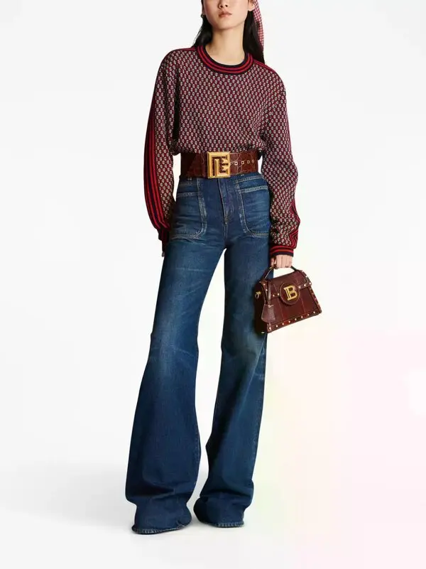 Balmain Monogram Check-pattern Jumper