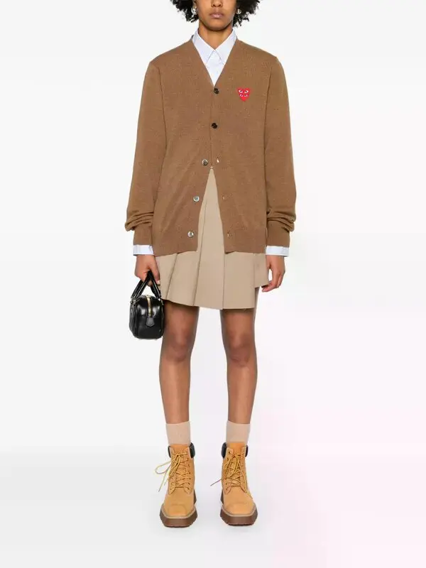 Play Comme Des Garcon Heart-patch Wool Cardigan - Brown