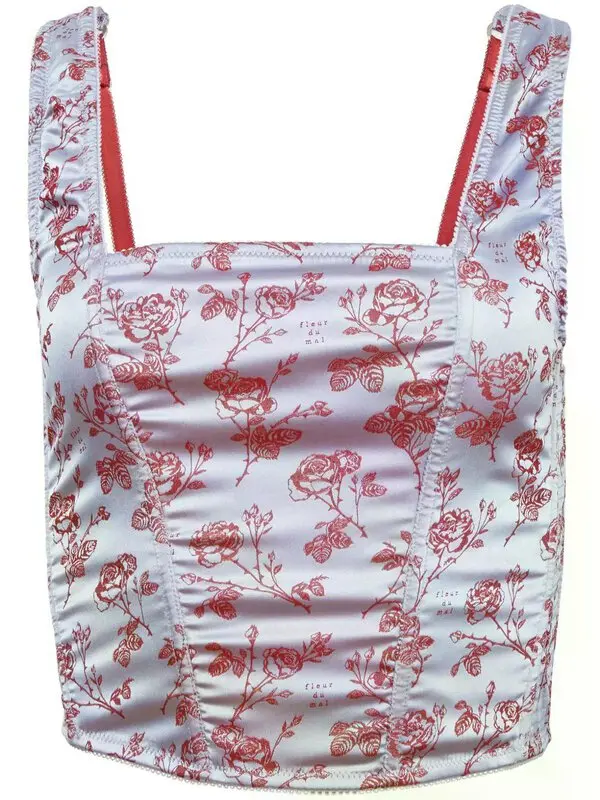 FLEUR DU MAL Rose-jacquard Corset Top