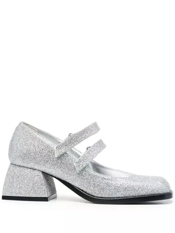 NODALETO Leather Pumps With Glitter Detail