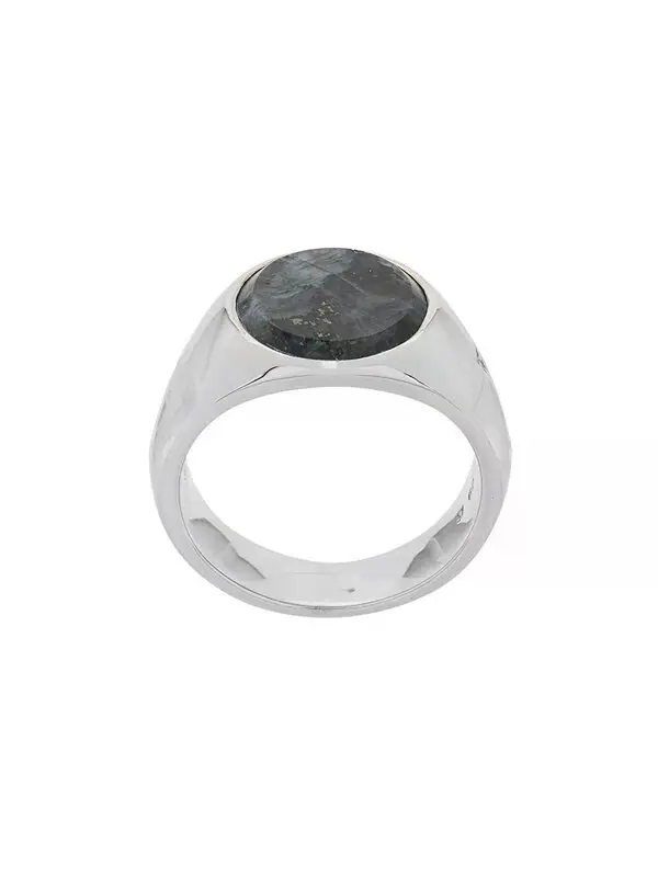 Tom Wood Small Flush Larvikite Circle Ring - Silver