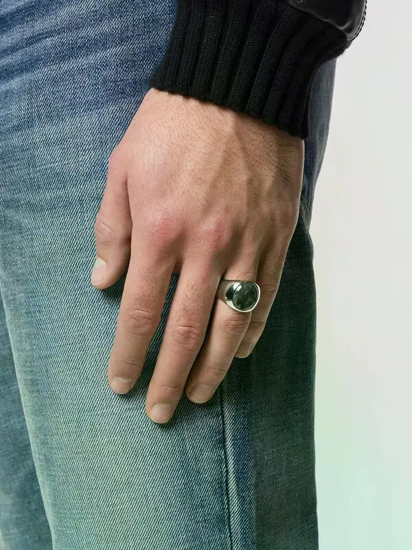Tom Wood Small Flush Larvikite Circle Ring