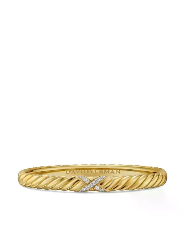 David Yurman 18k Yellow Sculpted Cable X Station Diamond Bracelet - Gold