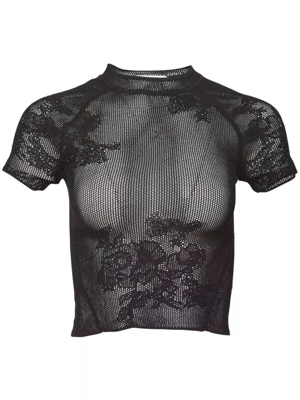 FLEUR DU MAL Pointelle-knit Lace T-shirt - Black