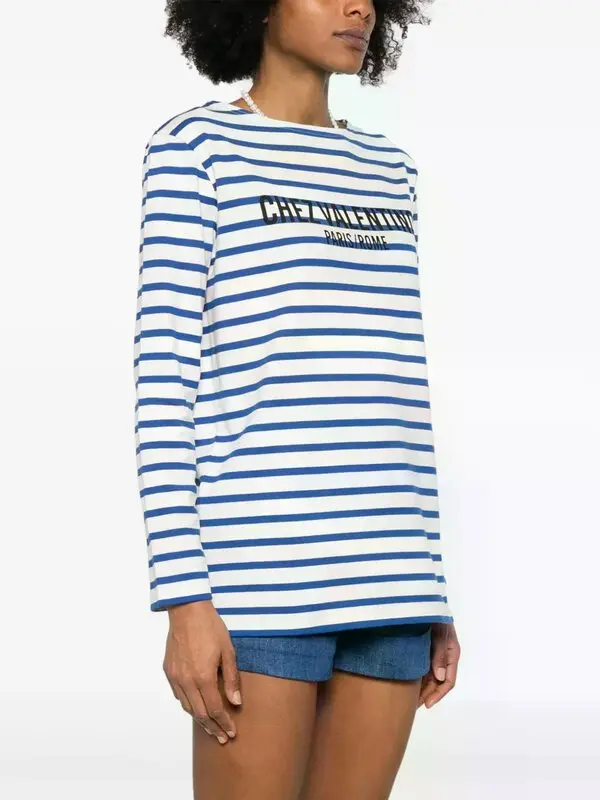 Valentino Garavani Long Sleeve Cotton T-shirt With Chez Print