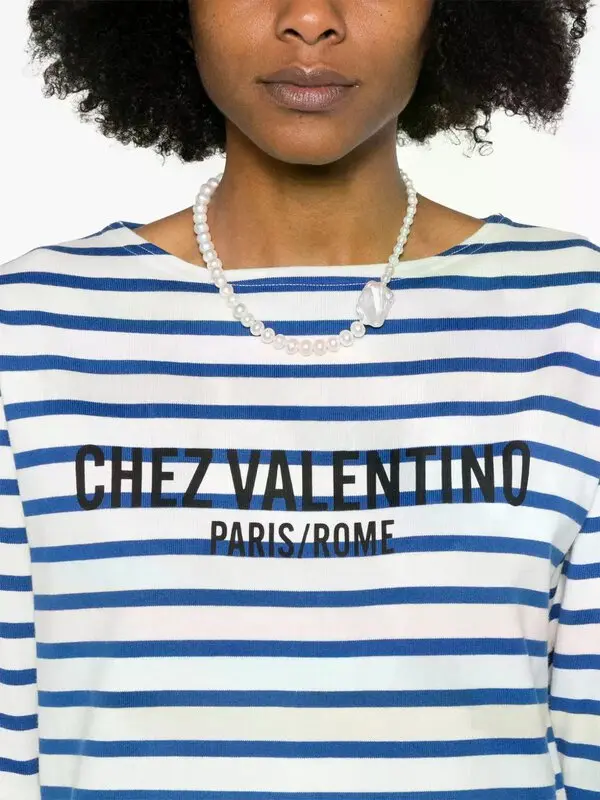 Valentino Garavani Long Sleeve Cotton T-shirt With Chez Print