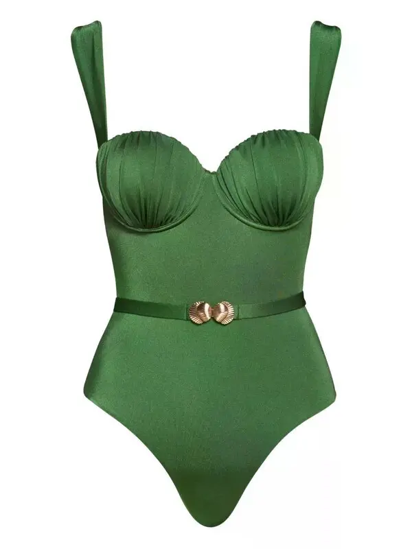 NOIRE SWIMWEAR Belted Ruched Balconette Swimsuit - Green