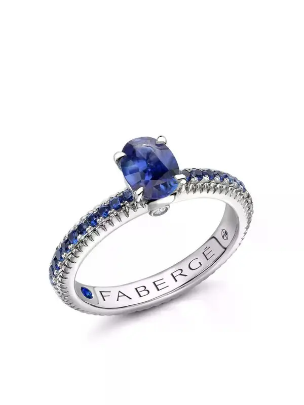 Faberge 18kt White Gold Sapphire And Diamond Ring - Silver