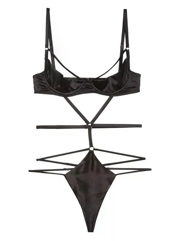 FLEUR DU MAL Strappy Bondage Underwire Bodysuit - Black