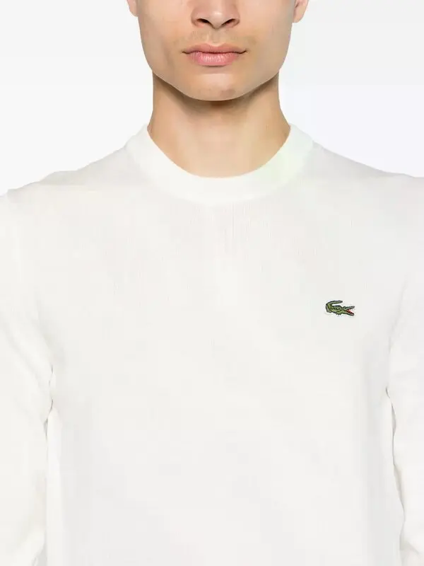 Lacoste Logo-patch Ribbed-knit Jumper - Neutrals
