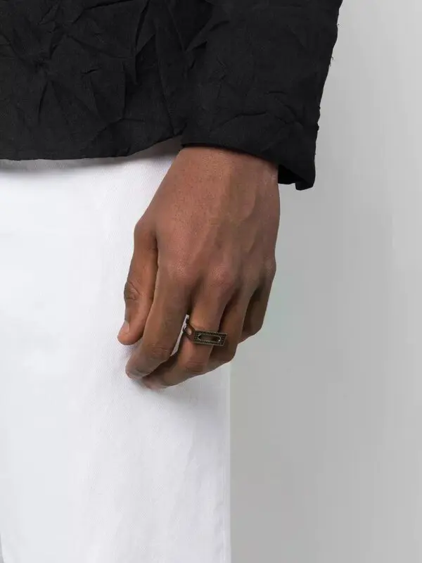 Tom Wood Tone Recycled Black Spinel Cage Ring